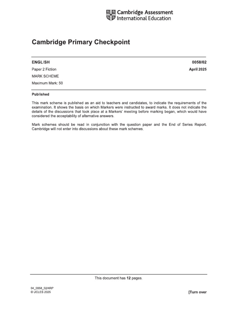 Mark Scheme - English Paper 2 April 2025 | PDF