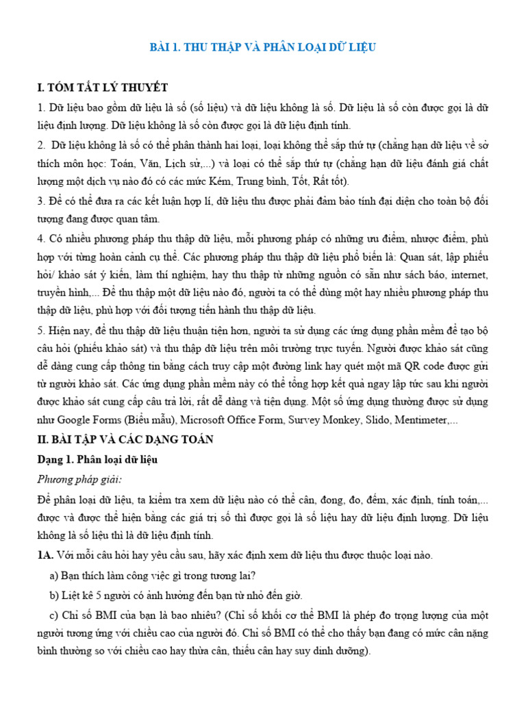 Tom Tat Ly Thuyet Va Cac Dang Bai Tap Thu Thap Va Bieu Dien Du Lieu Toan 7 | PDF