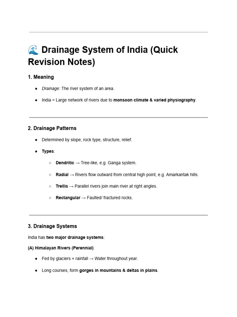 Drainage System of India Overview | PDF | Landscape | Earth Sciences