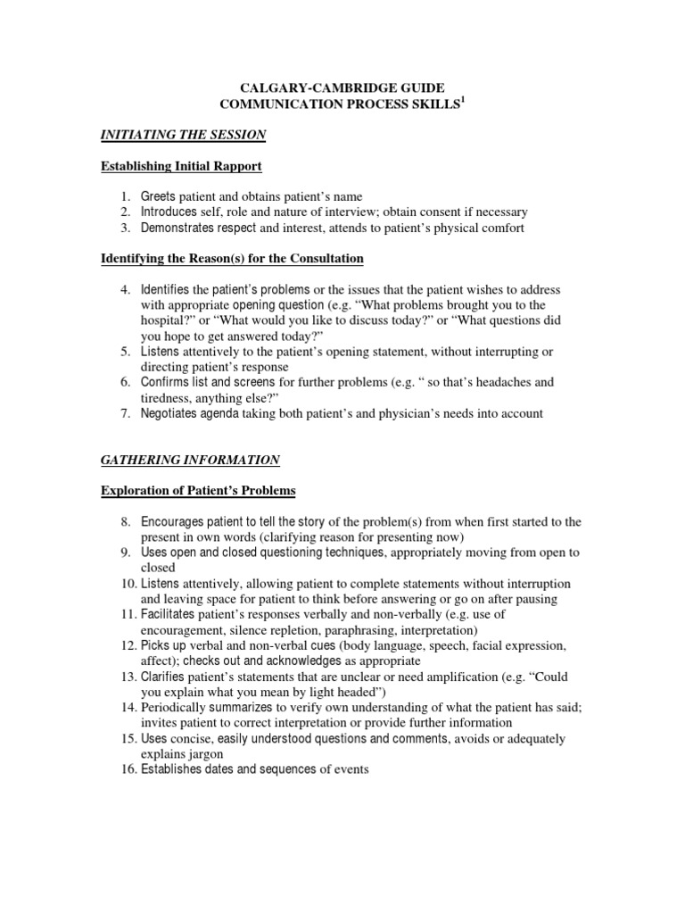 Calgary Cambridge Guide | PDF | Neuropsychological Assessment | Psychology