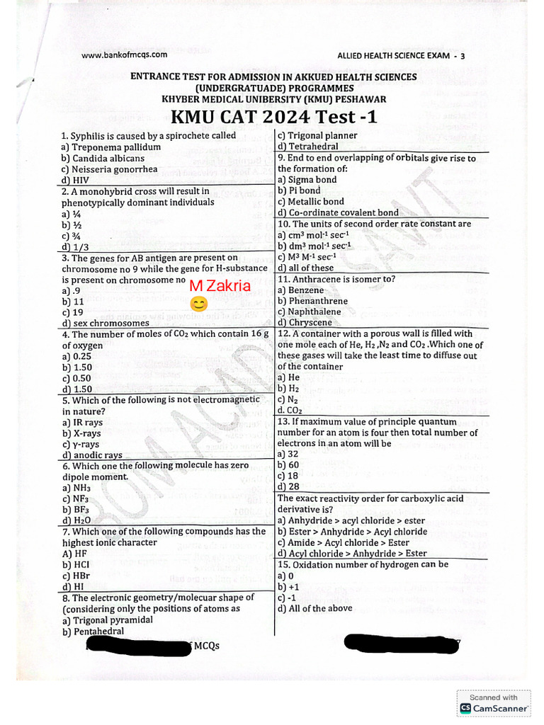 KMU CAT Past Papers Collection | PDF