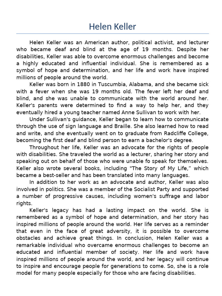 Helen Keller: A Symbol of Hope | PDF