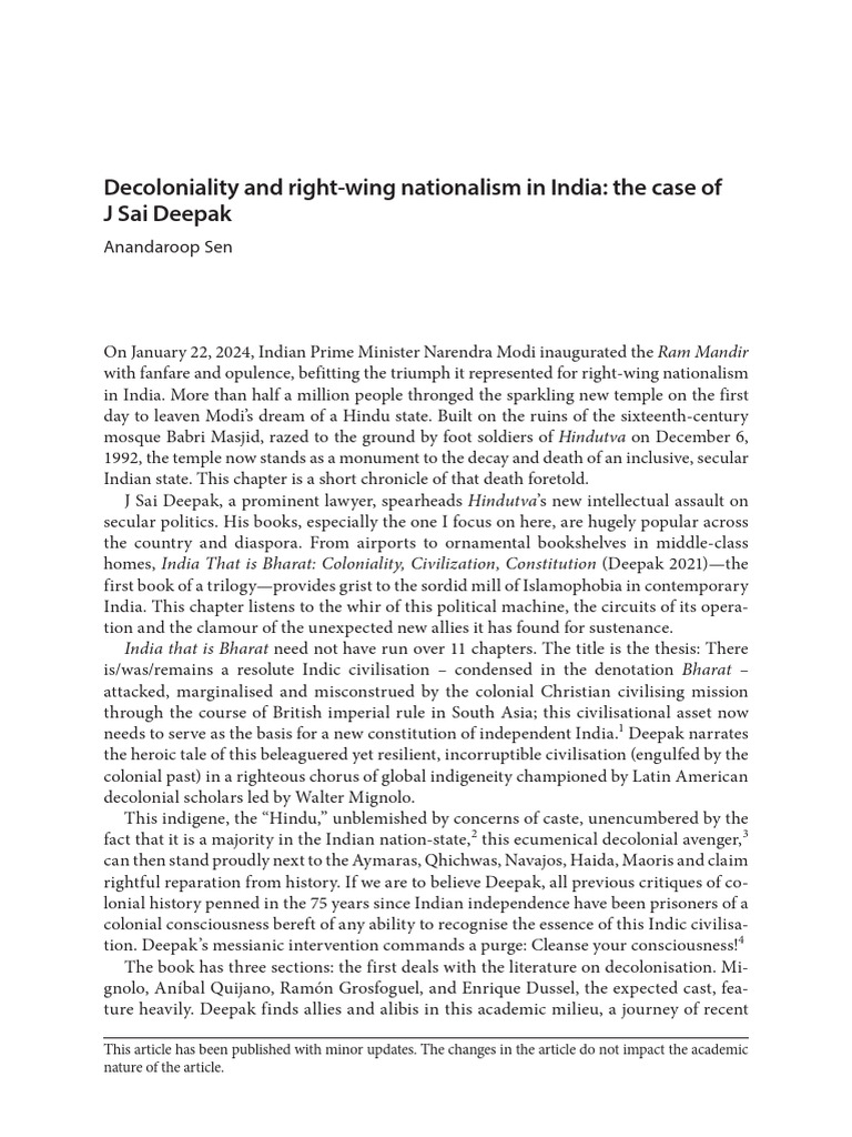 Decoloniality and Right-Wing Nationalism in India - The Case of J Sai ...