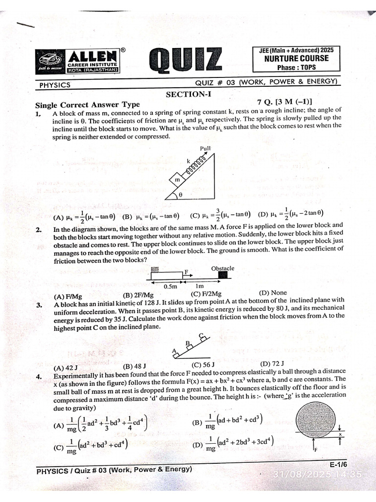 Allen Star Batch Worksheet Work Power Energy | PDF