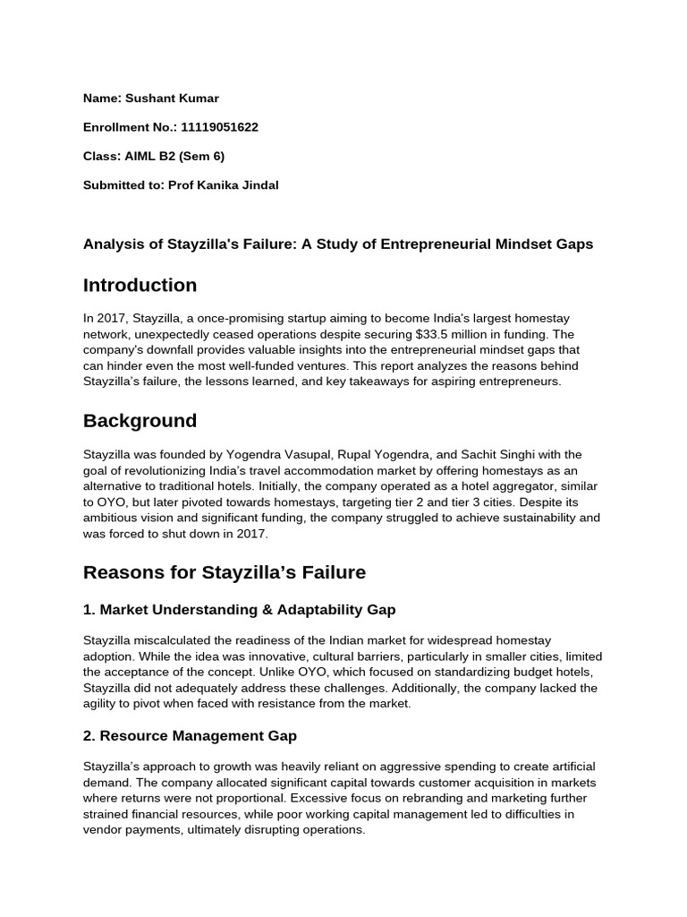 Analysis of Stayzilla's Failure: A Study of Entrepreneurial Mindset ...