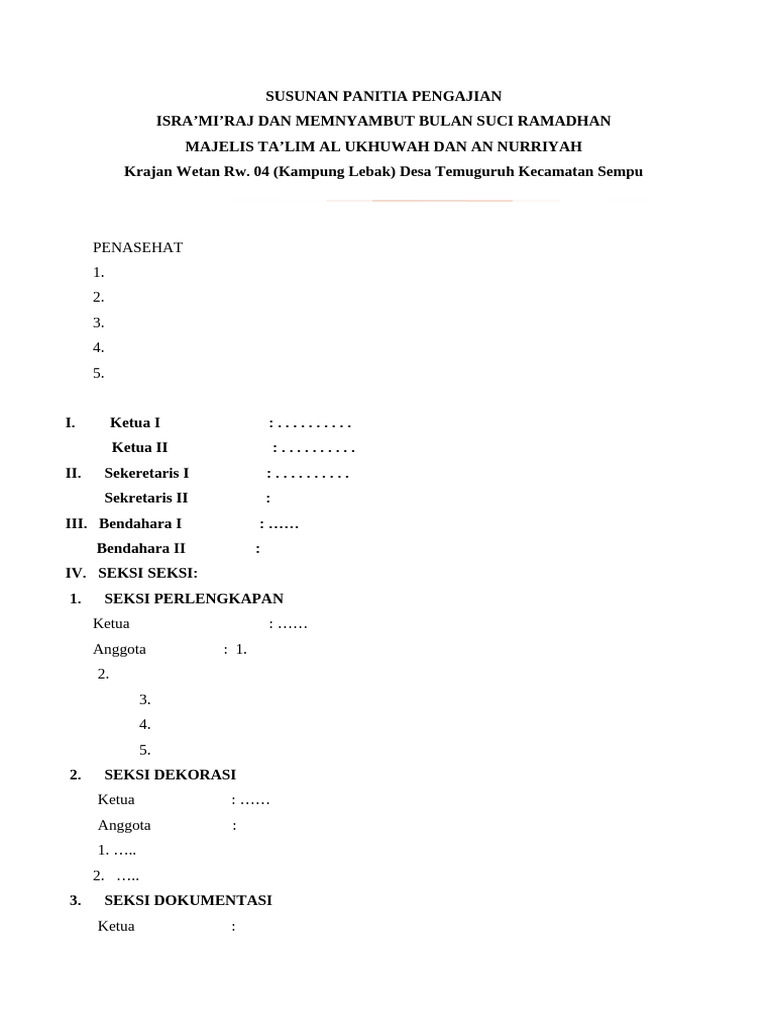 Struktur Panitia Pengajian Ramadhan | PDF
