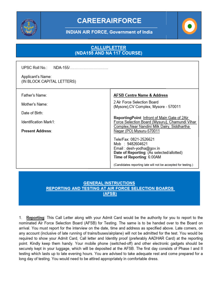 Nda 155 CALL UP Letter PDF | PDF | Identity Document | Indemnity