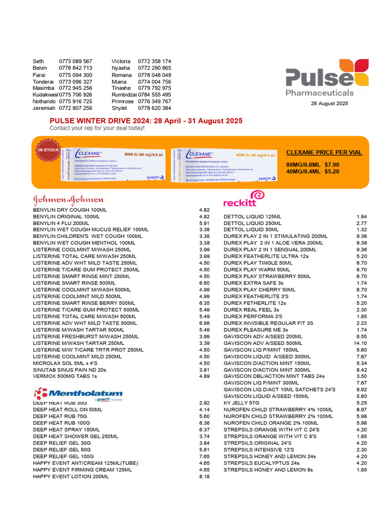 Comprehensive Health Product List | PDF