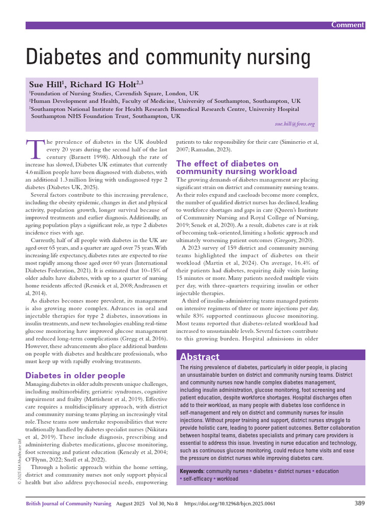 Diabetes Management in Community Nursing | PDF | Diabetes | Nursing