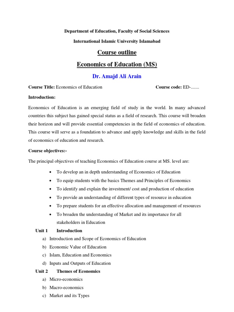 MS-Economics of Education | Download Free PDF | Education Economics ...