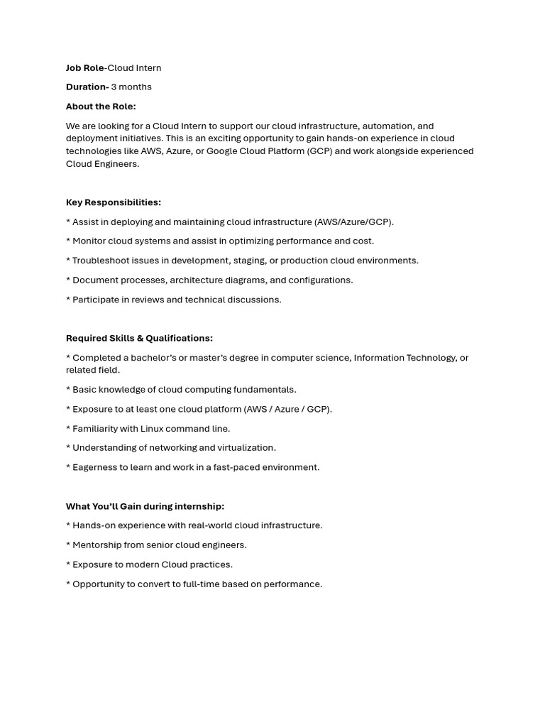 JD - Cloud Intern | PDF