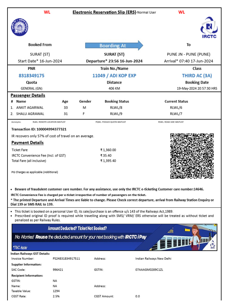 Surat To Pune | PDF | Identity Document | Payments