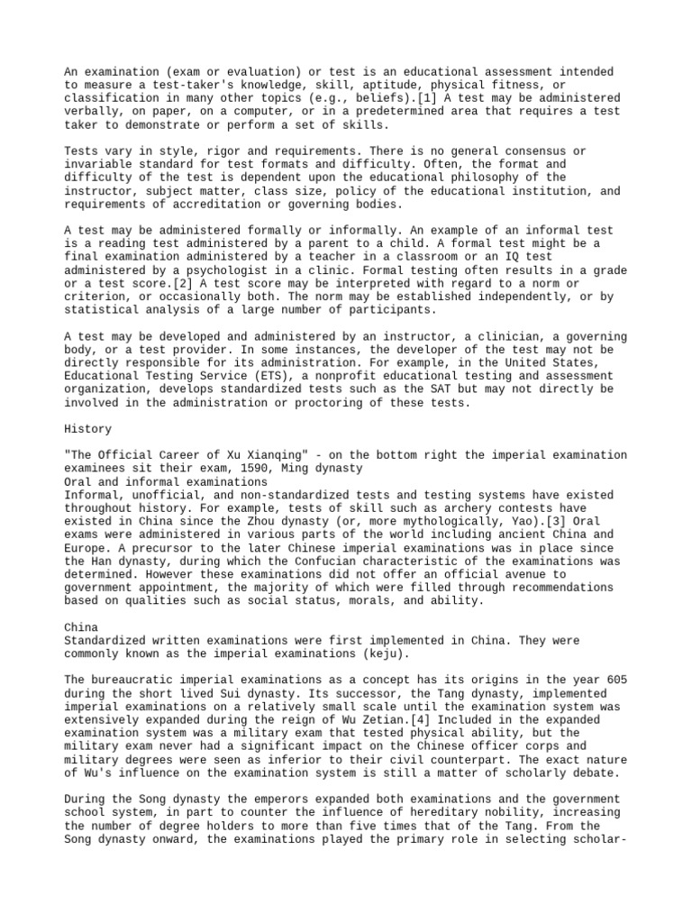 An Examination (Exam or Evaluation) | PDF | Educational Assessment ...
