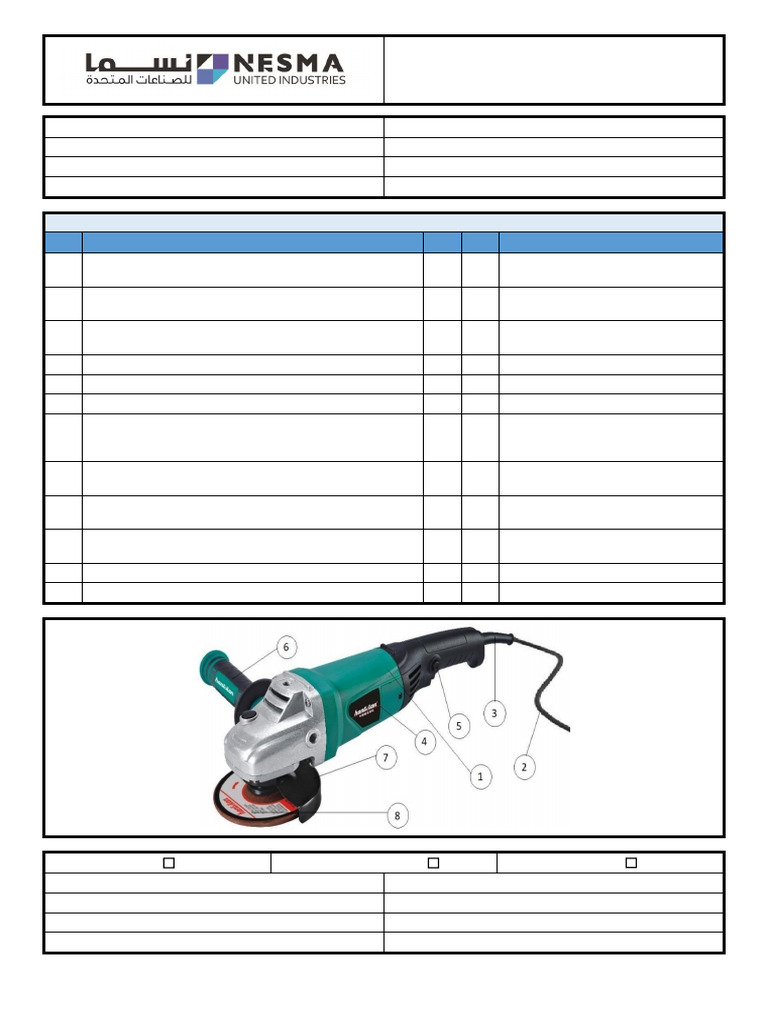 119 Weekly Inspection Checklist - Portable Grinder NUI-HSEF-68T-00 | PDF
