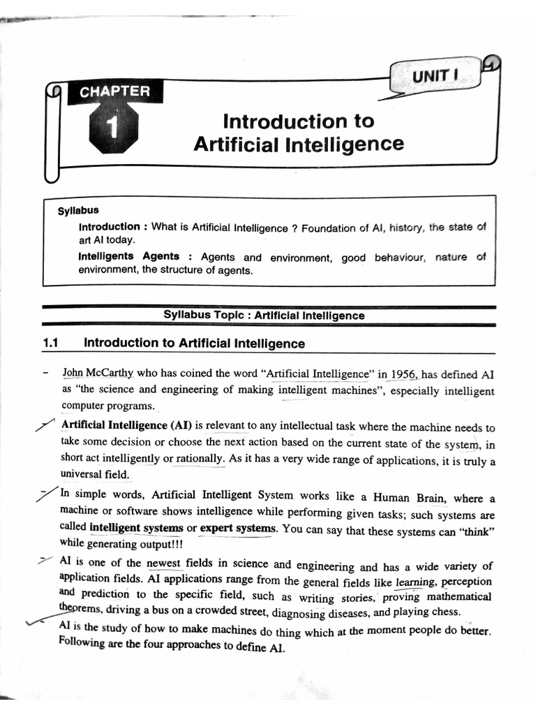 Artificial Intelligence Unit 1 | PDF