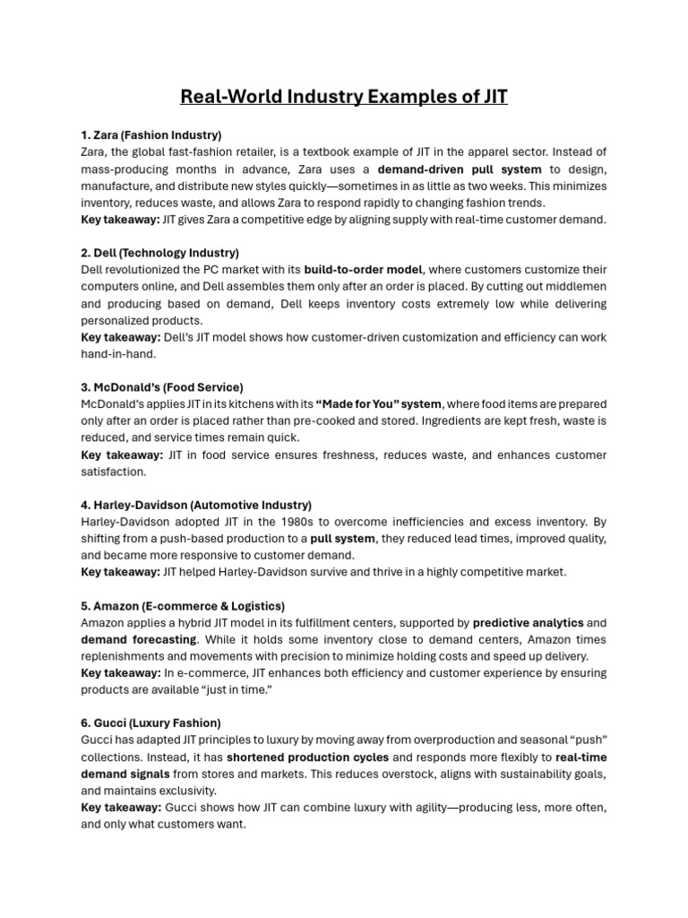 Real-World JIT Applications in Industry | PDF | Lean Manufacturing ...