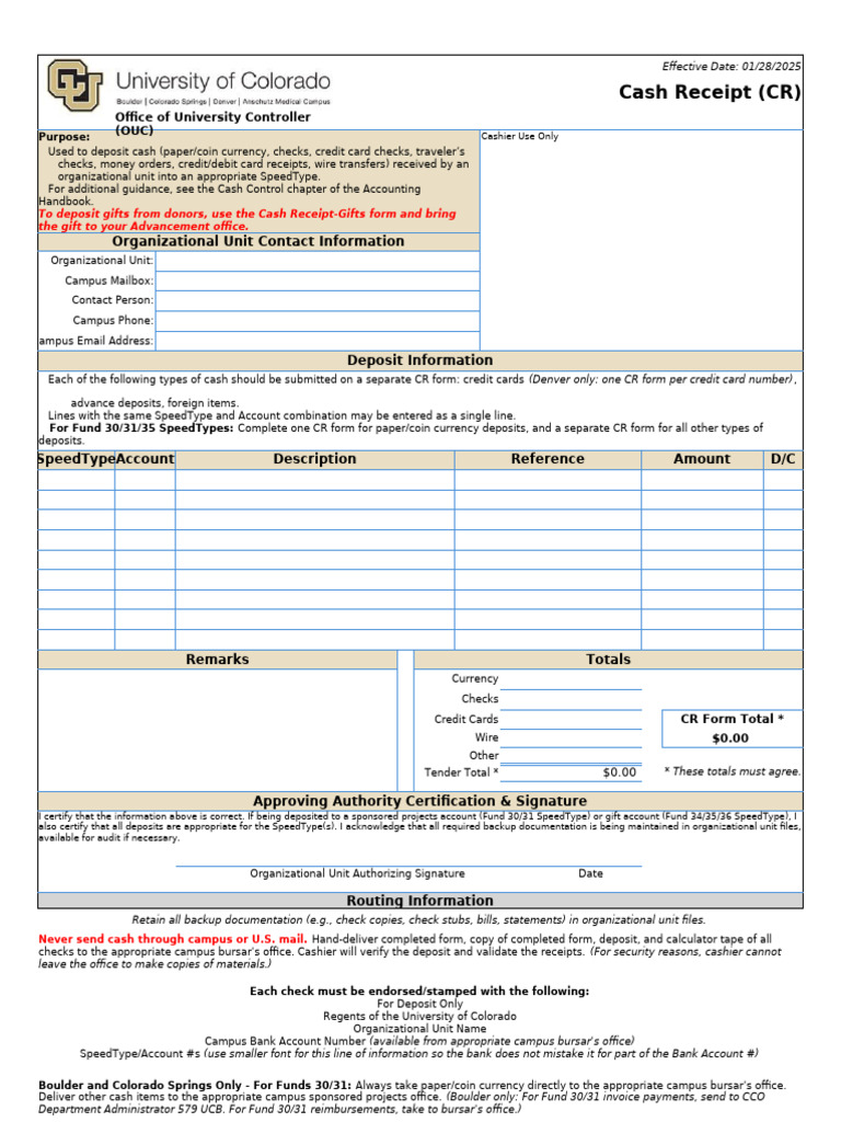 Cash Receipt Form Guidelines 2025 | PDF | Cash | Credit Card