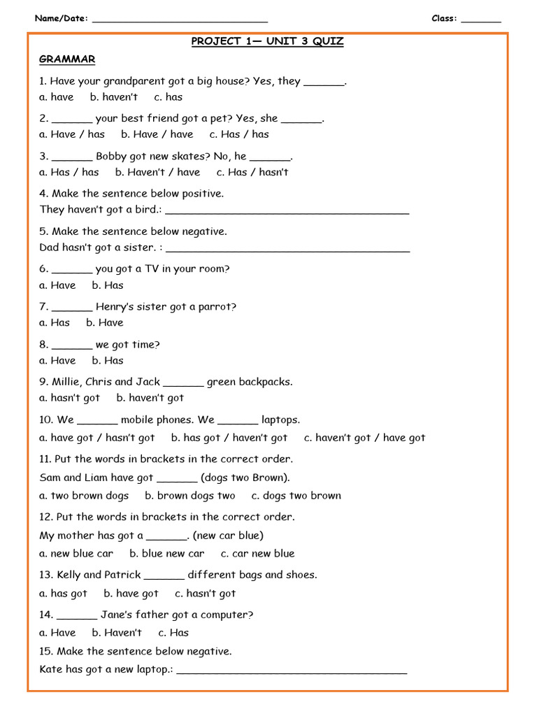 Unit 3 Grammar and Vocabulary Quiz | PDF