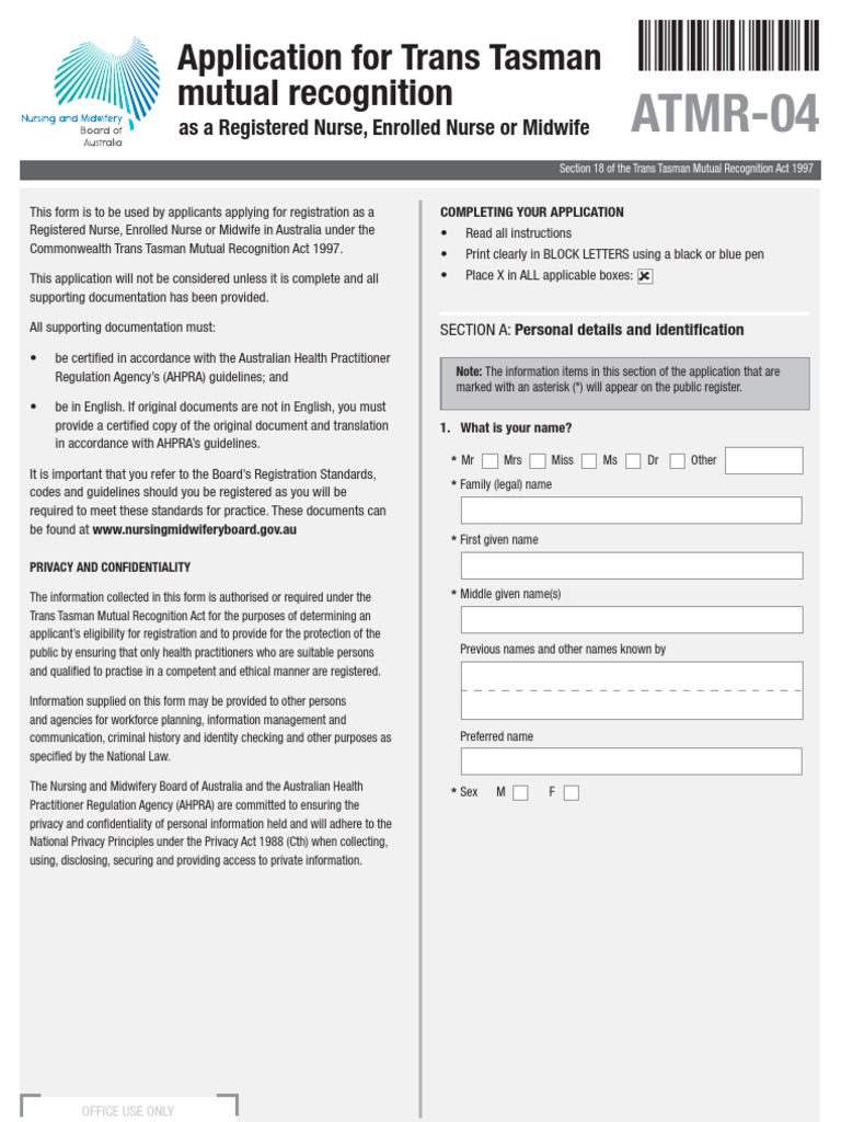 Application For Trans Tasman Mutual Recognition As A Registered Nurse ...