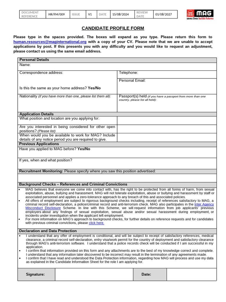 MAG Candidate Profile Form | PDF | Criminal Record | Justice