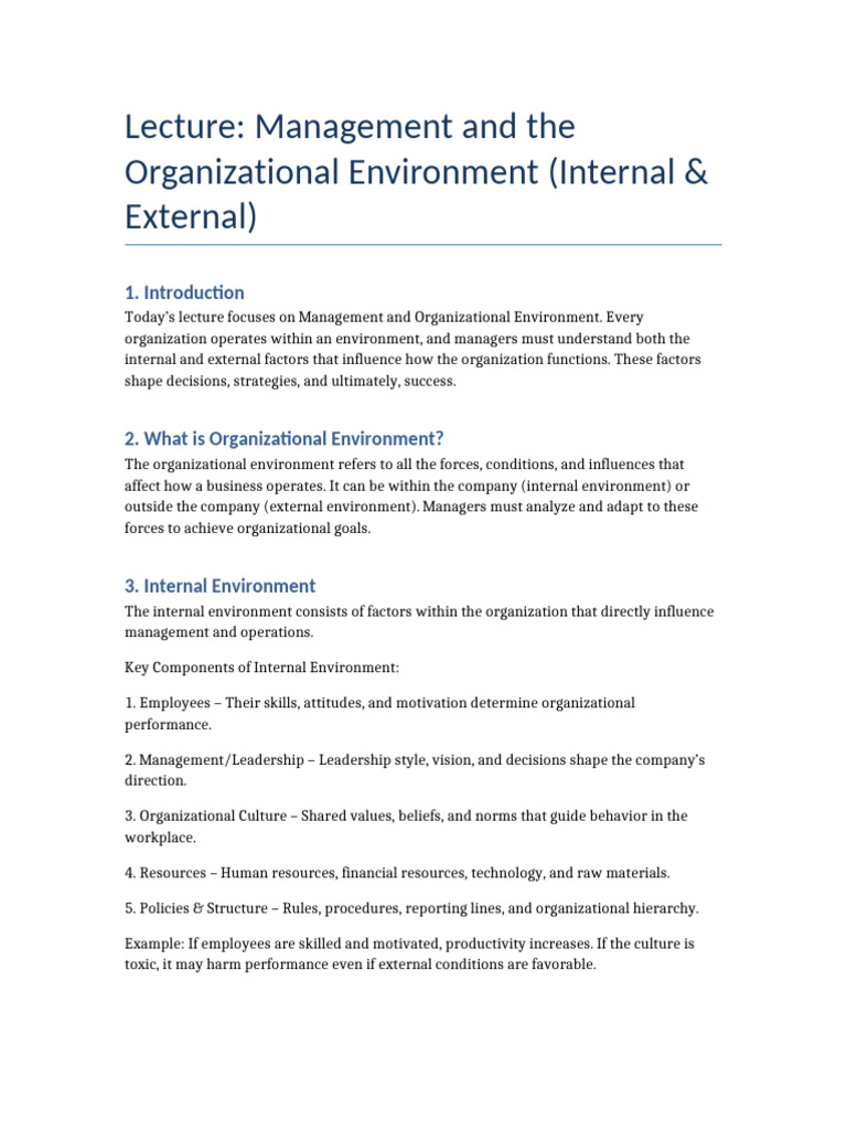 Management and Organizational Environment Insights | PDF ...