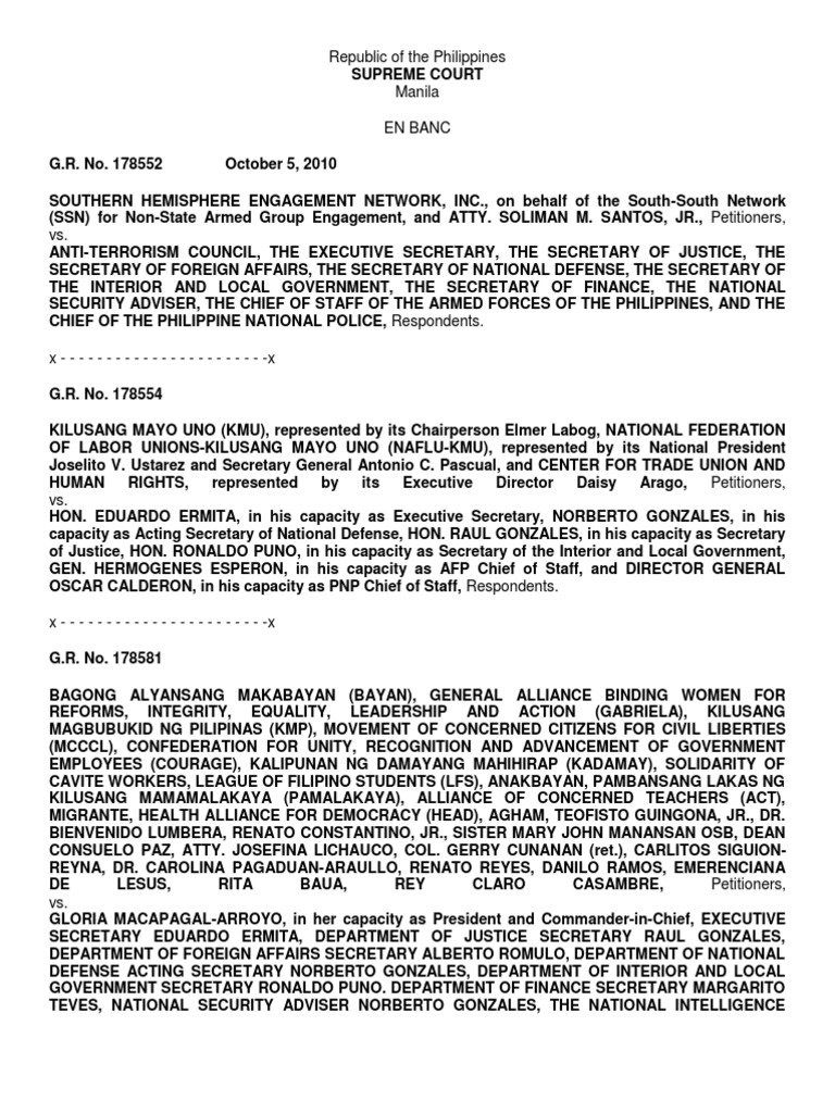 Philippine Supreme Court Anti-Terrorism Cases | PDF | Overbreadth ...