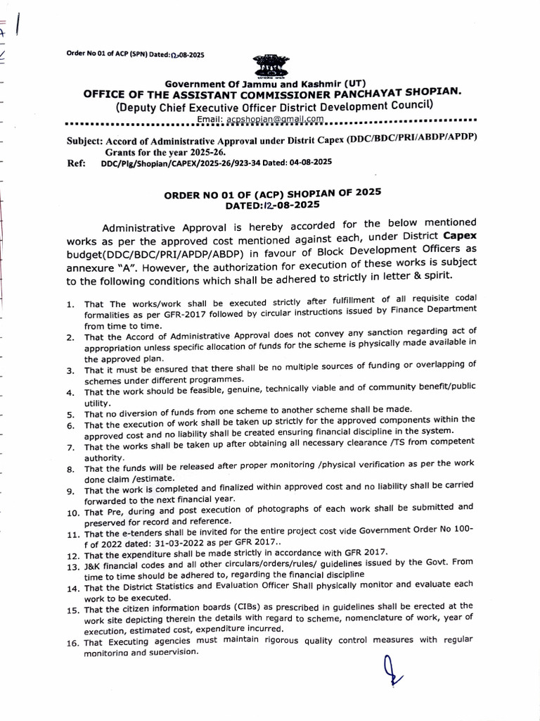 Approval No 01 of Acp (SPN) 2025 District Capex | PDF