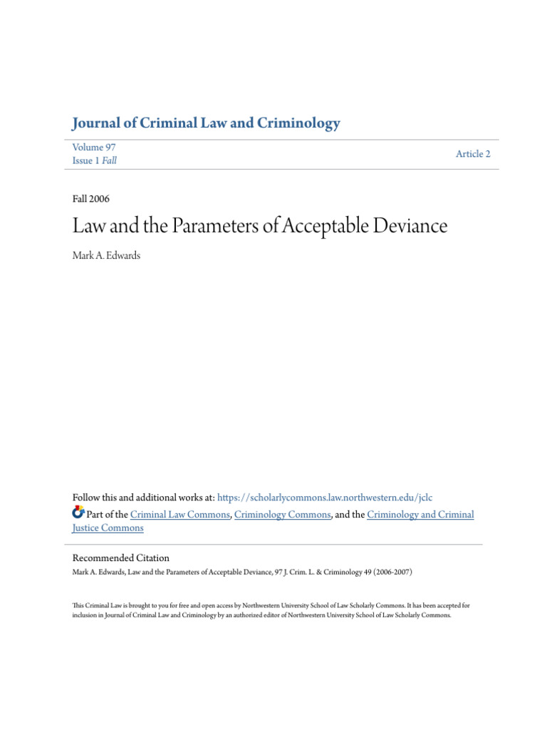 Law and The Parameters of Acceptable Deviance | PDF | Deviance ...