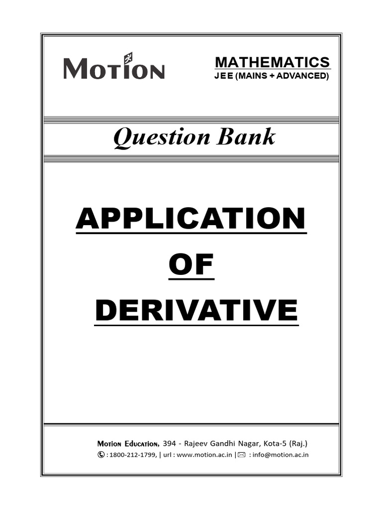 JEE Mathematics Derivative Question Bank | PDF | Area | Asymptote