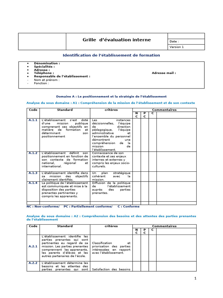 Grille D Auto Évaluation Version 18 Septembre 2024 | PDF | Pédagogie ...