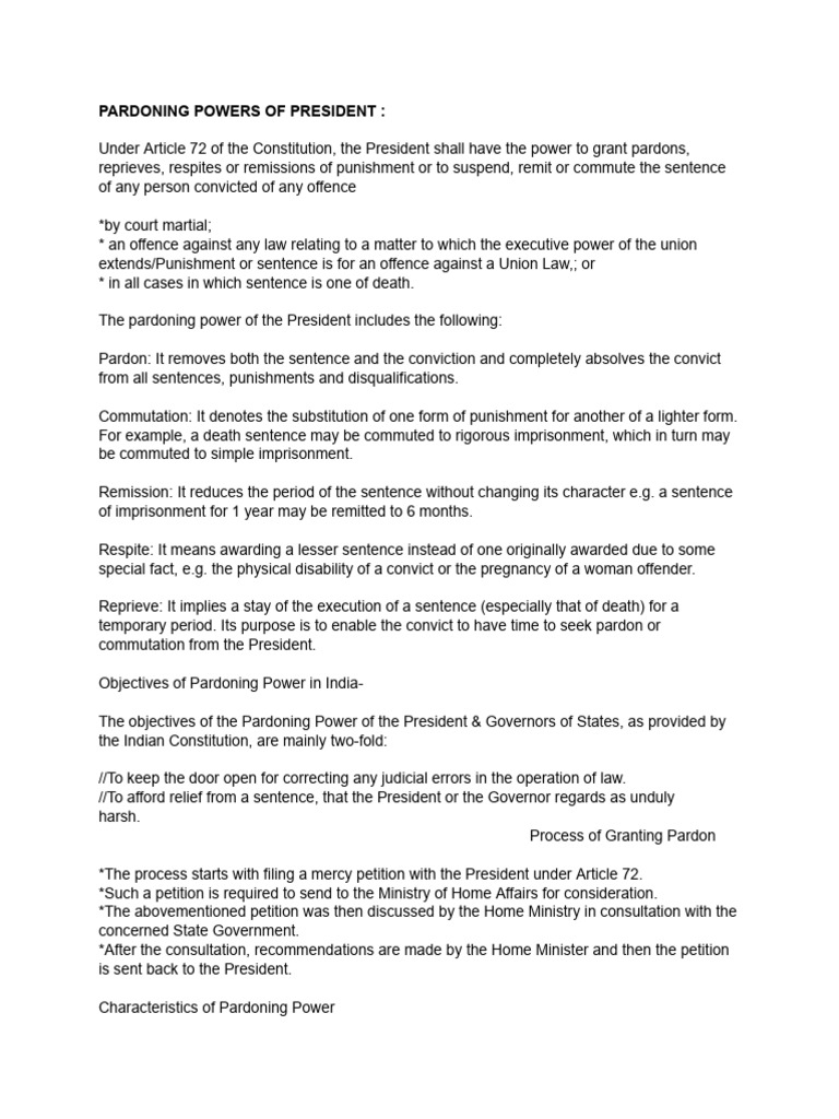 President's Pardoning Powers Explained | PDF | Pardon | Public Law