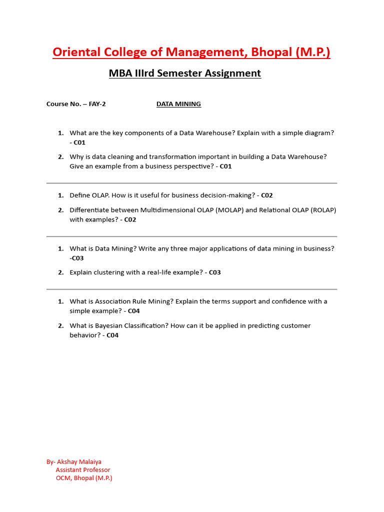 Data Mining Assignment 28 August 2025 | PDF