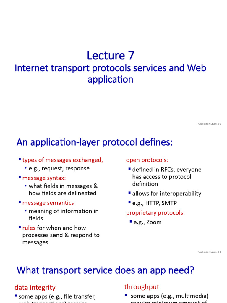 Lecture 7 - Internet Transport Protocols Services and Web Application ...