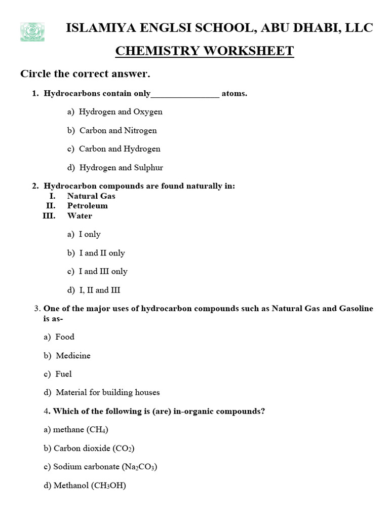Organic Chemistry Worksheet | PDF | Alkane | Hydrocarbons