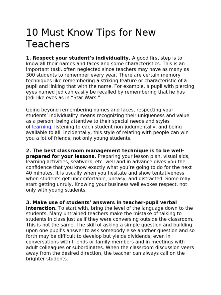 10 Must Know Tips for New Teachers | PDF | Teachers | Learning