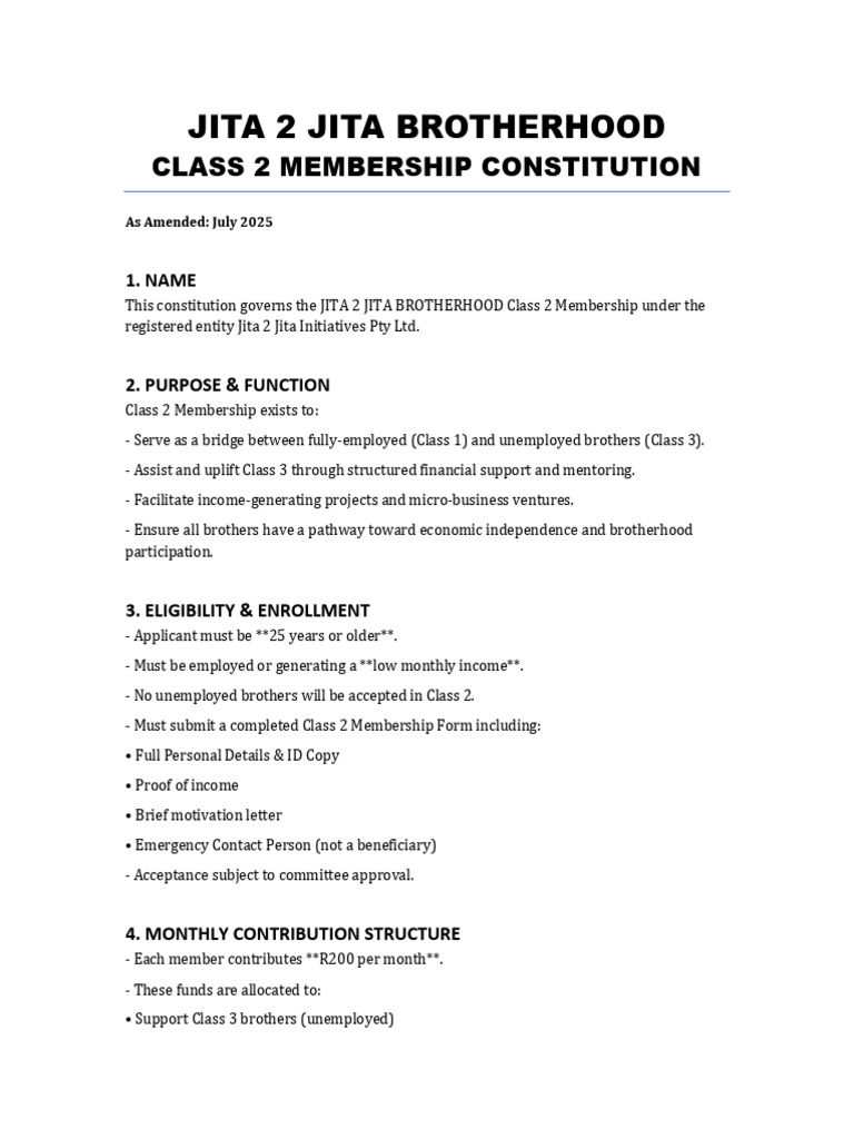Jita 2 Jita Brotherhood CLASS 2 Constitution | PDF | Government