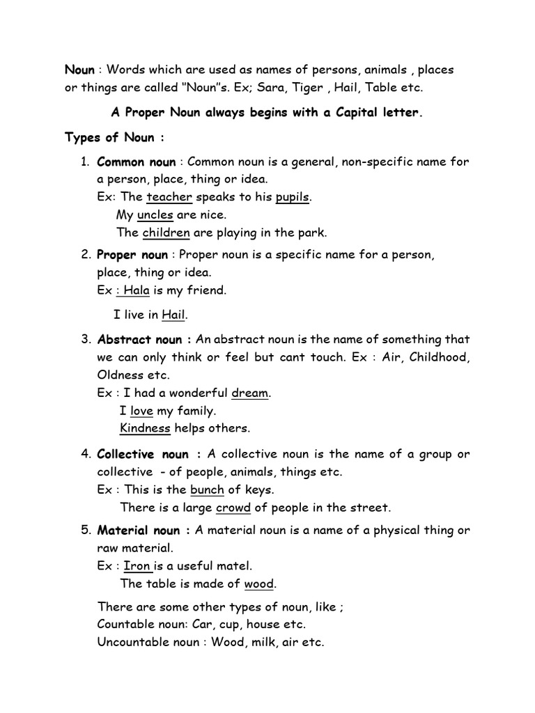 Types of Nouns for Class 4 | PDF