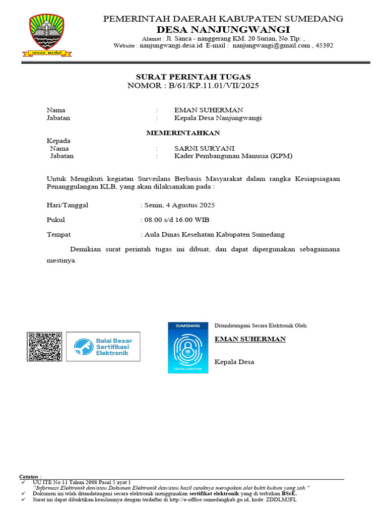 Surat Perintah Tugas KPM | PDF