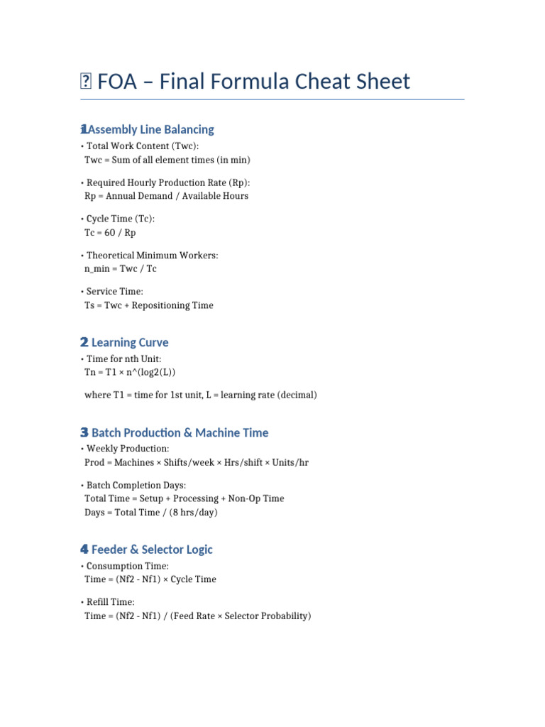 FOA Formula Cheat Sheet | PDF