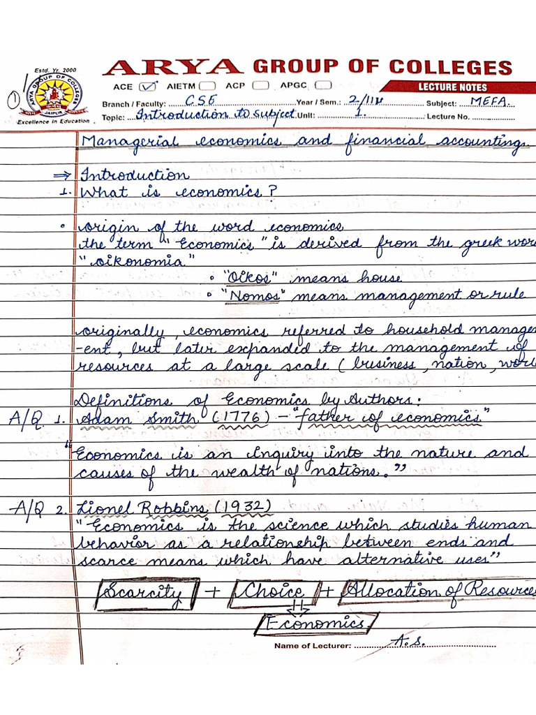 MEFA Unit 1 Hanwritten Notes | PDF