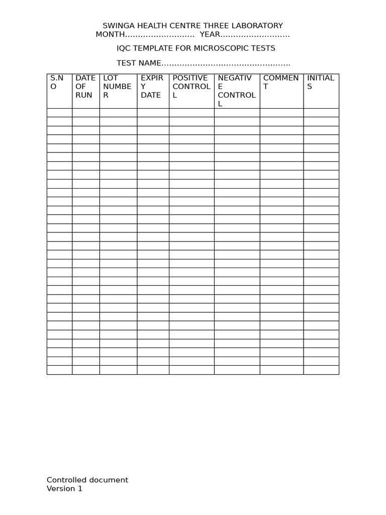 Iqc Template For Microscopic Tests | PDF
