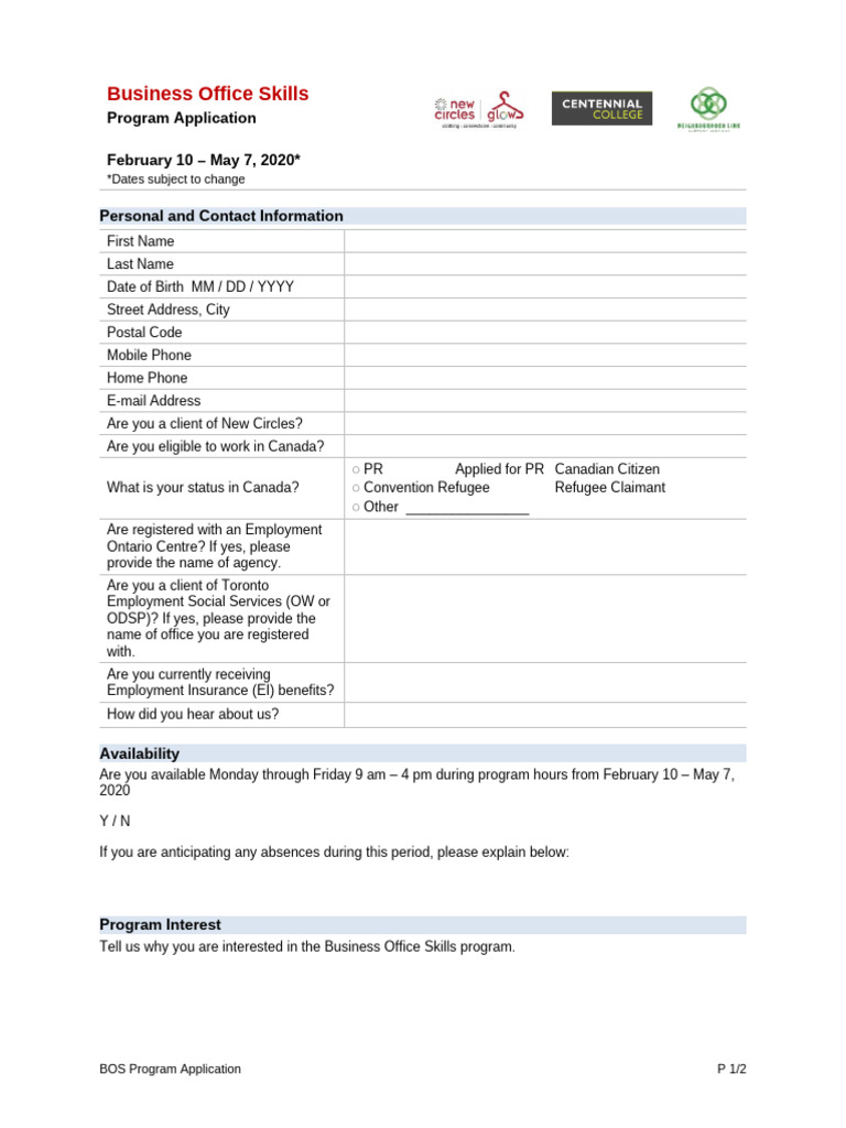 BOS Application Form Feb May 2020 | PDF