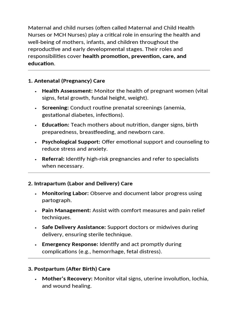 Roles of Maternal and Child Health Nurses | PDF | Childbirth | Maternal ...