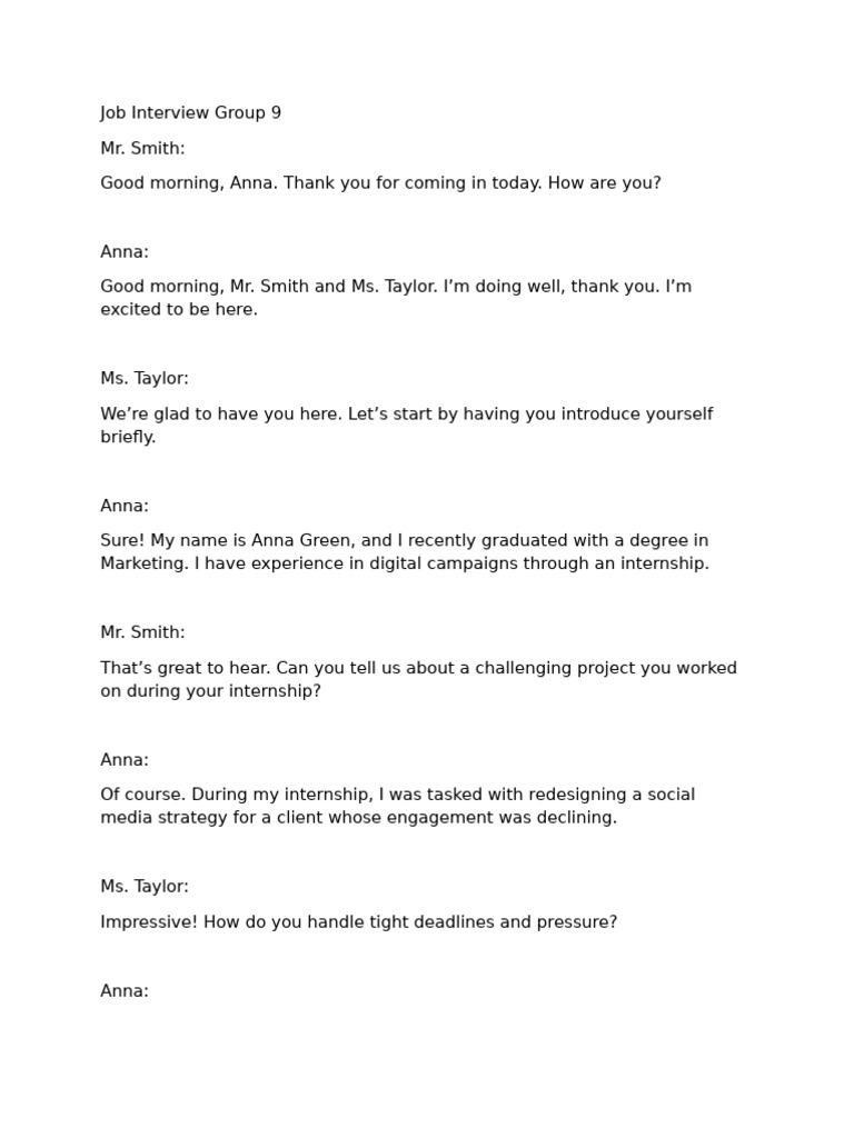Job Interview Group 9 | PDF