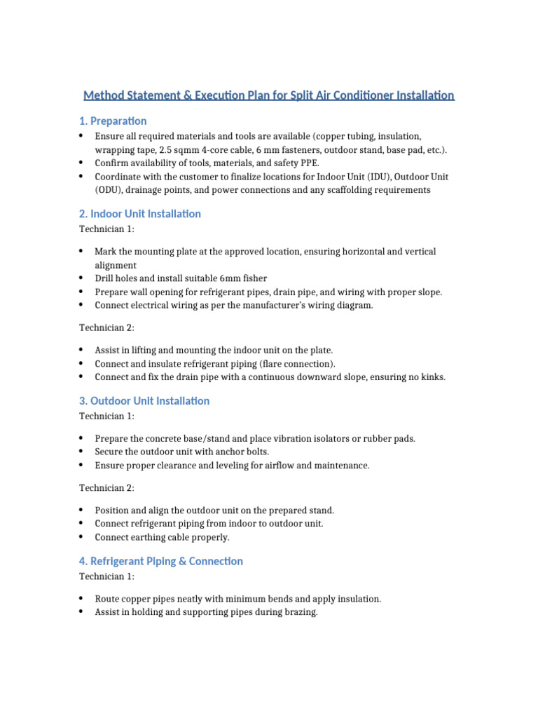 Air Conditioning Installation Method Statement | PDF | Pipe (Fluid ...
