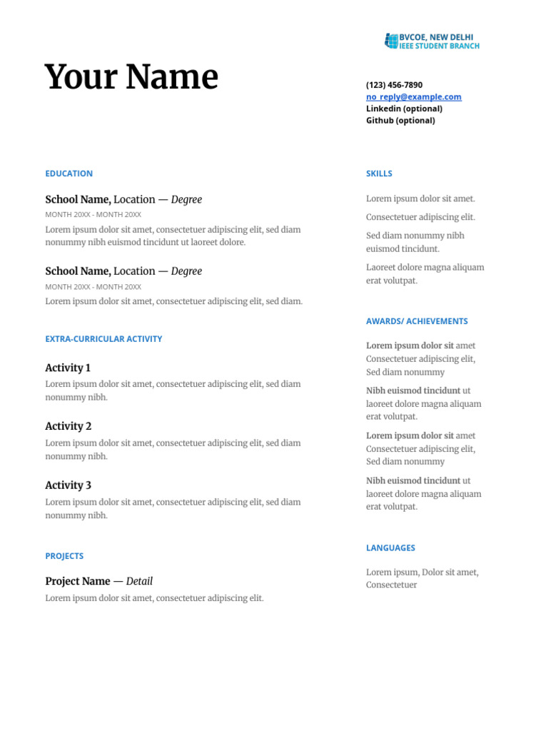 IEEE Resume Template Guide | PDF