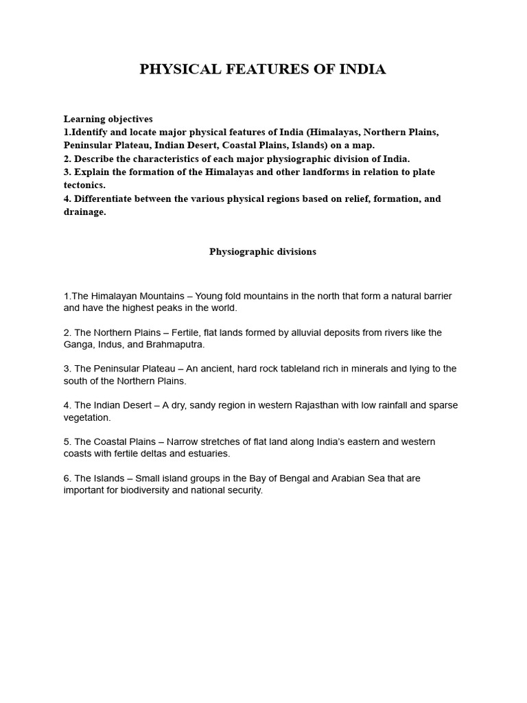 Major Physical Features of India | PDF | Himalayas | Landscape