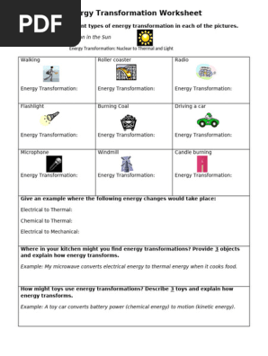Energy Transformation Worksheet Answers Lesson 2