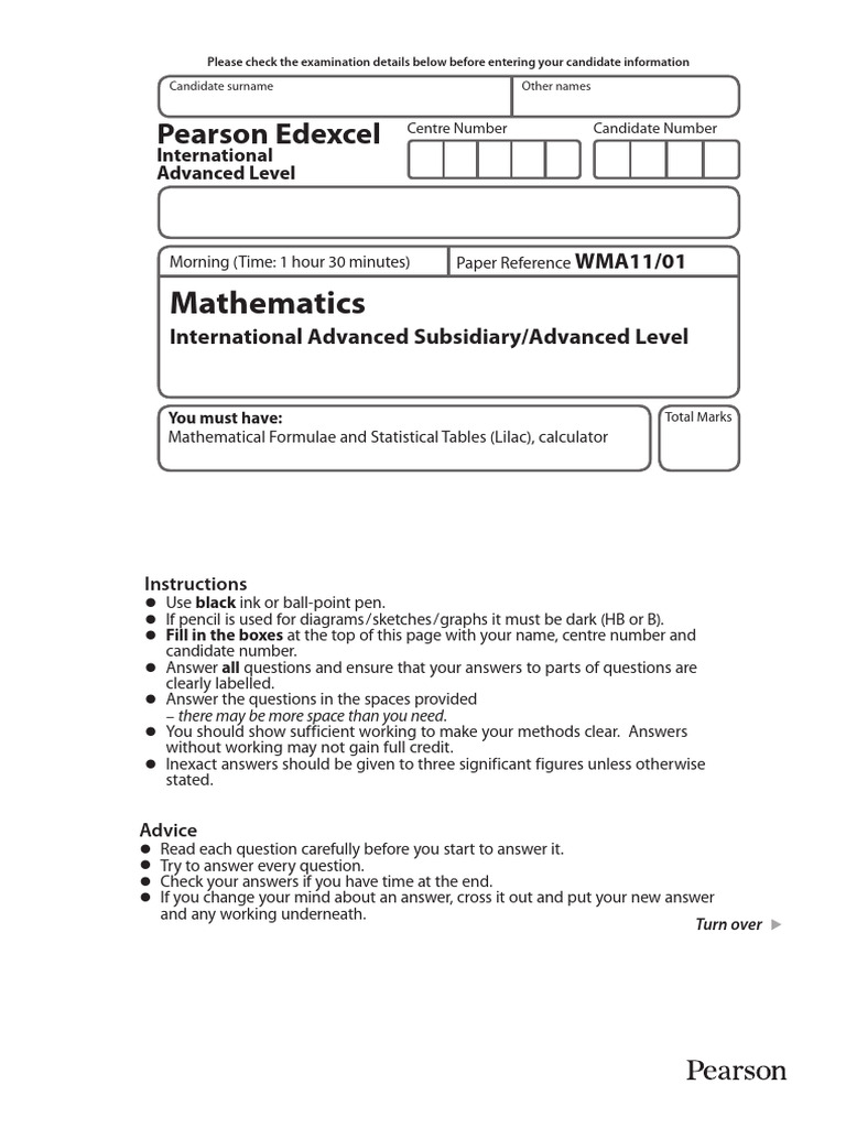 A-Level Mathematics Exam Instructions | PDF
