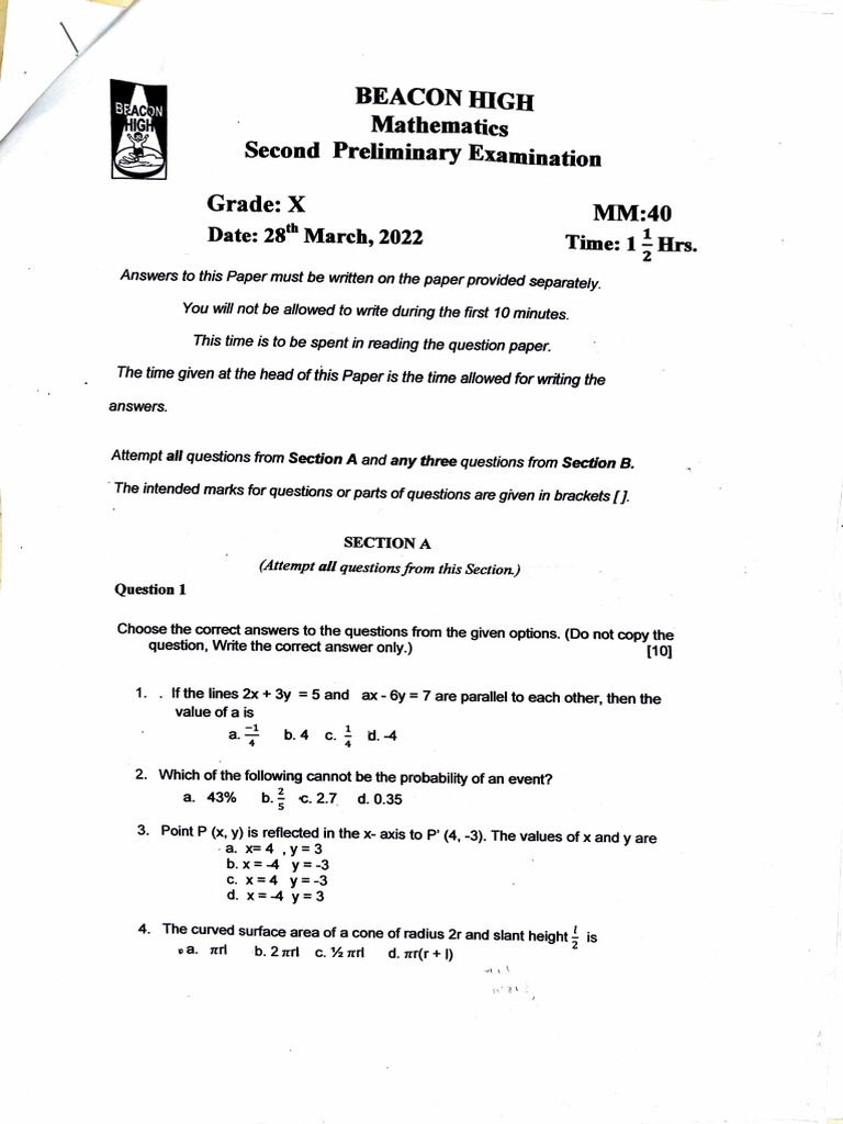 Beacon High Mathematics Prelim 21-22 | PDF | Triangle | Elementary Geometry
